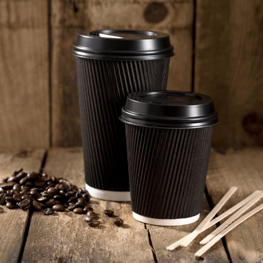 Triple Wall Black Ripple Paper Hot Drink Cups Various Sizes 1×500